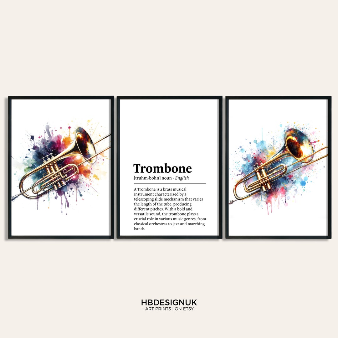Trombone Watercolour Art Print - Set of 3 Music Artwork | Music ...