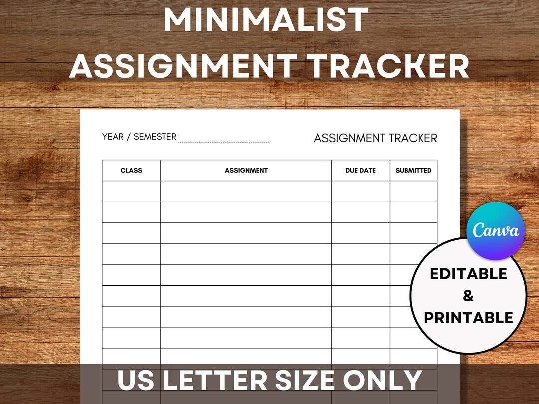 Minimalist Assignment Tracker Template Printable Assignment - Etsy