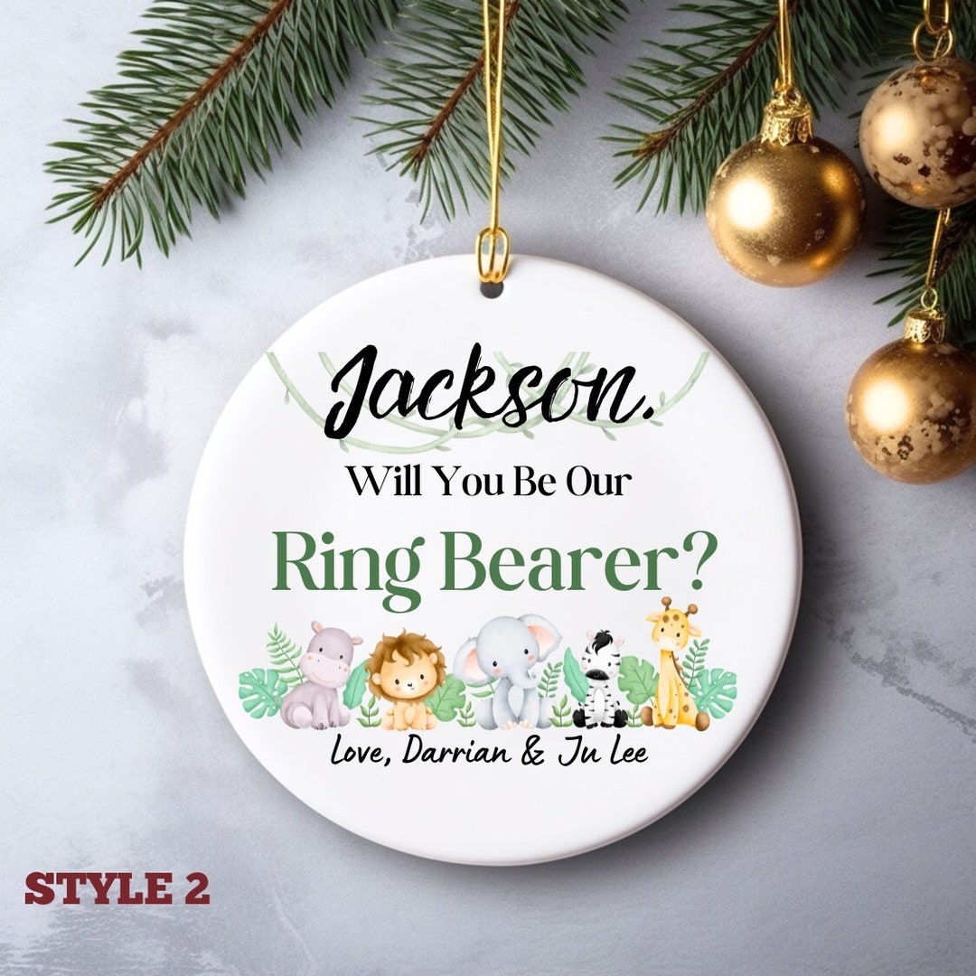 Jungle Personalized Will You Be Our Ring Bearer Proposal Ornament ...