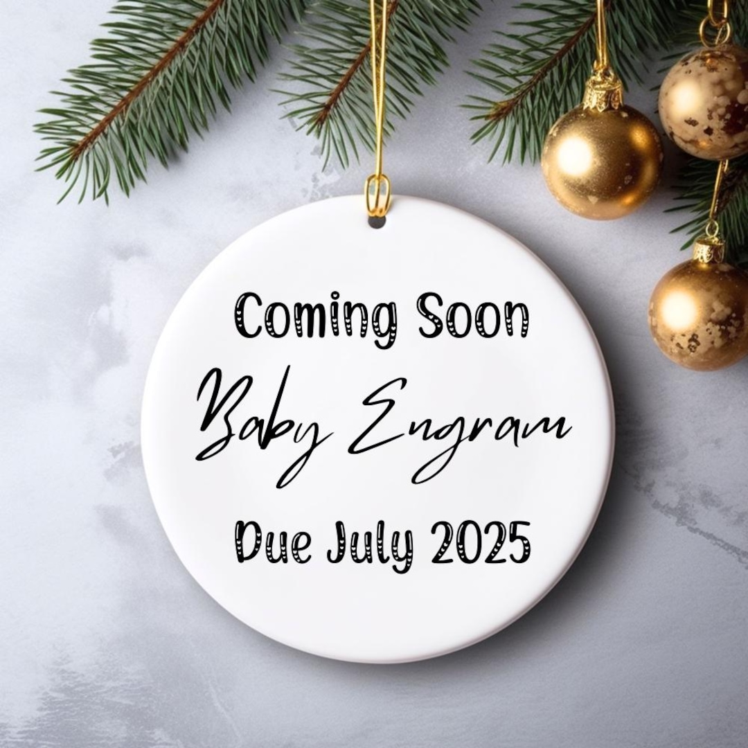 Minimalist Baby Coming Soon Ornament, Baby Announcement Christmas ...