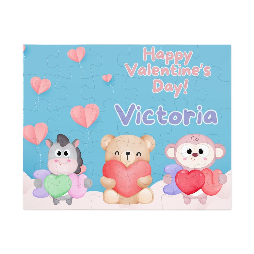 Happy Valentine Zoo Child Name Puzzle, Personalized Jigsaw Game Custom ...