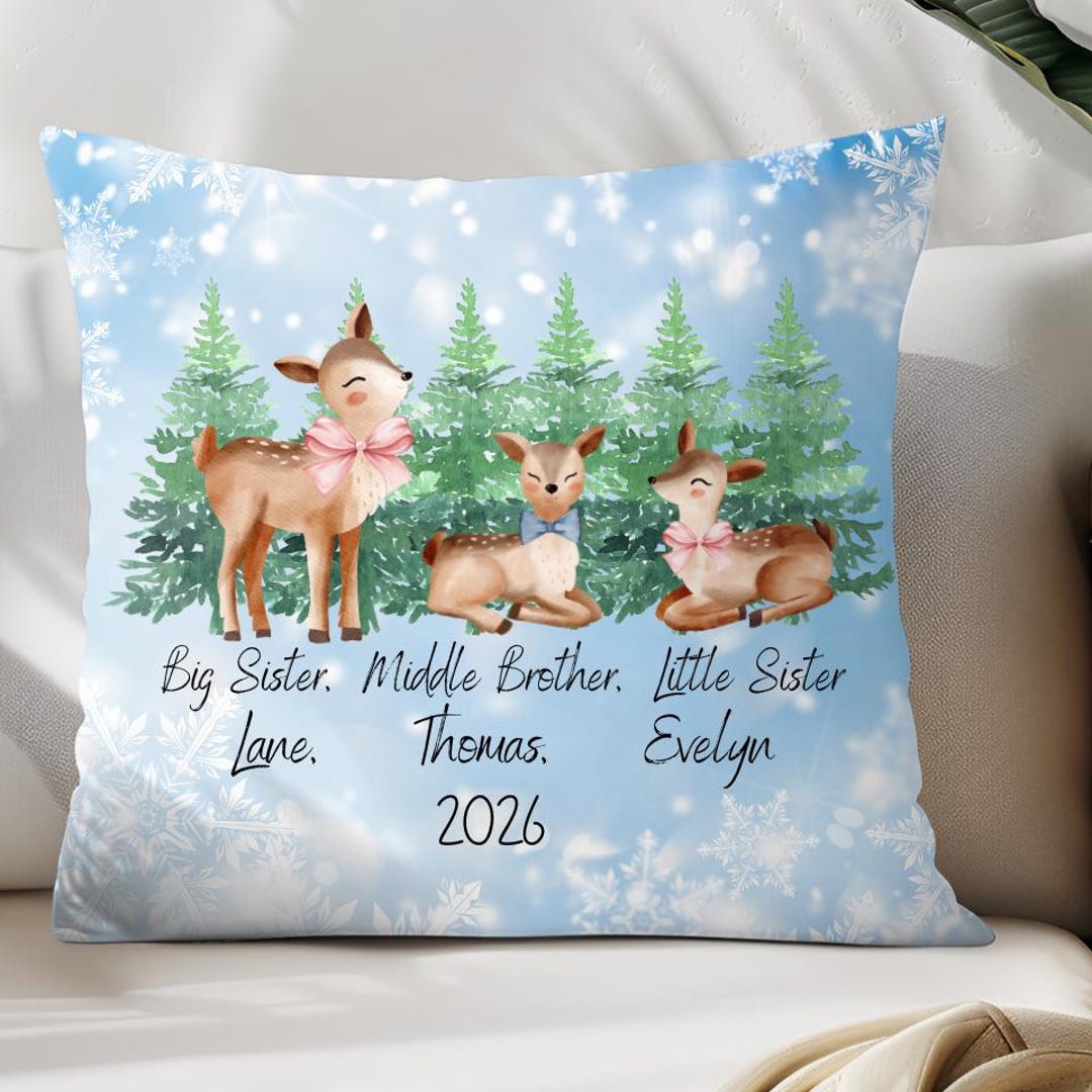 Deer Personalized Sibling Name Pillow, Family Deer Throw Pillow Big ...