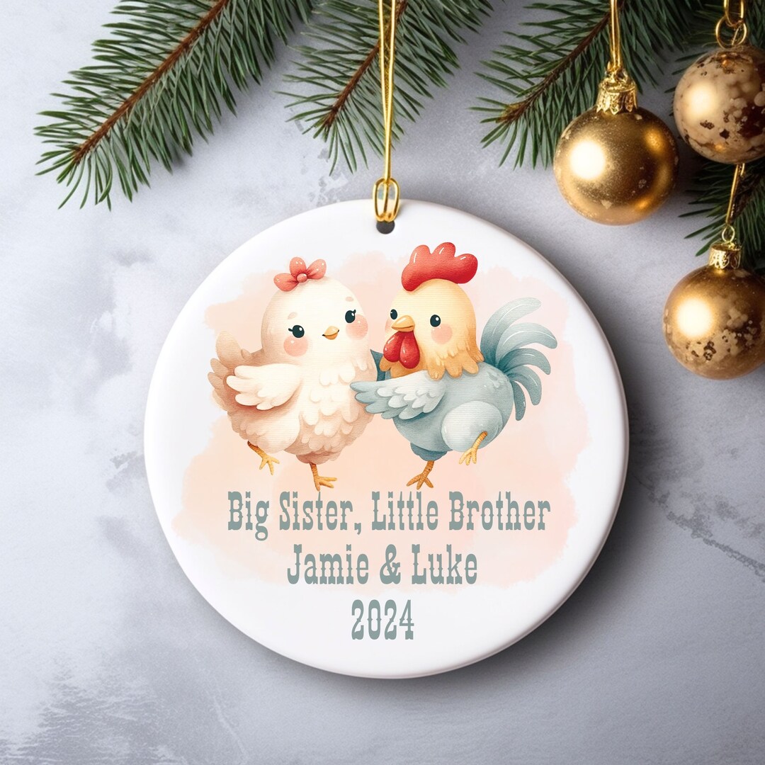 Chicken Big Middle Little Sister Ornament, Personalized Sibling ...