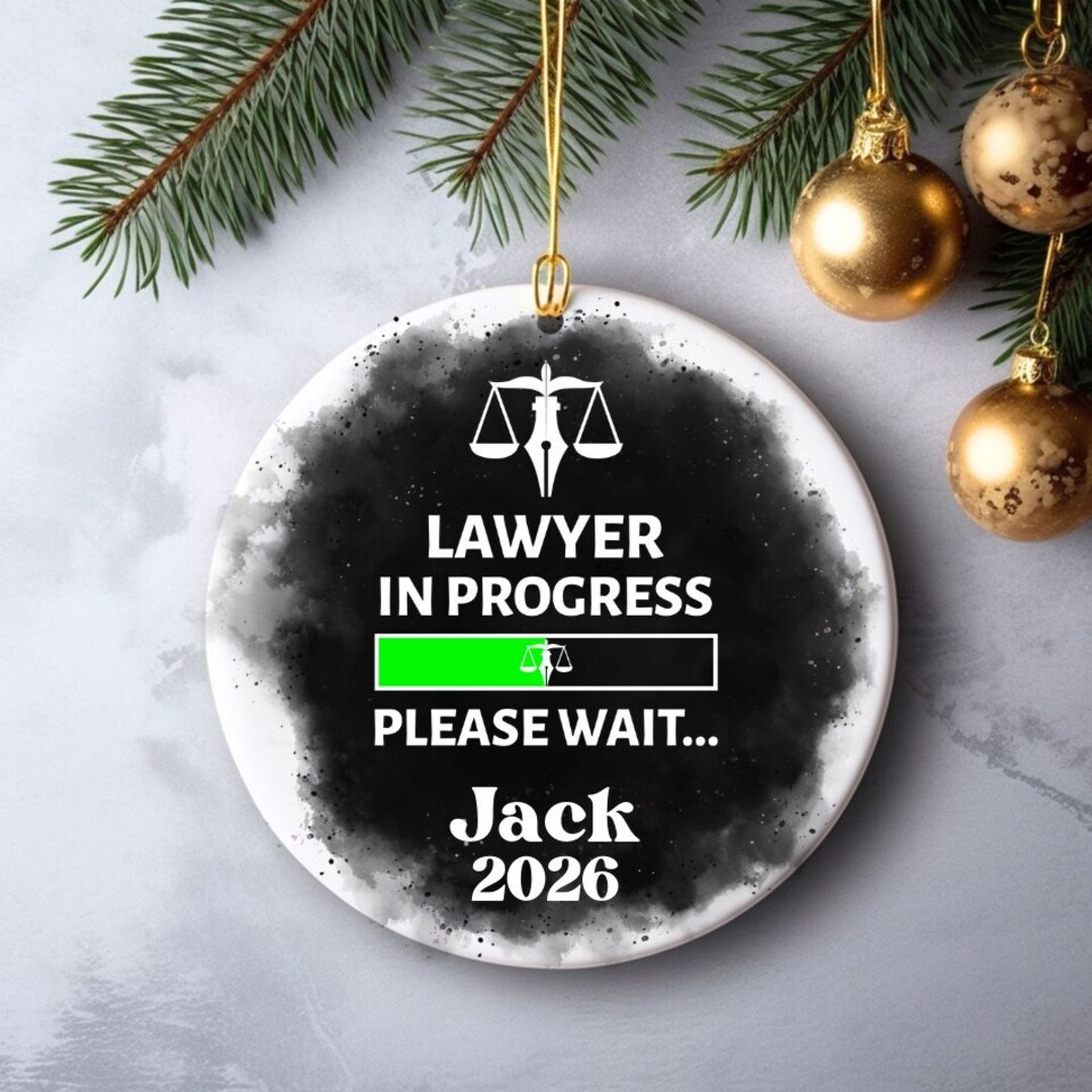 Lawyer in Progress Ornament, Custom Law School Name Court Attorney ...