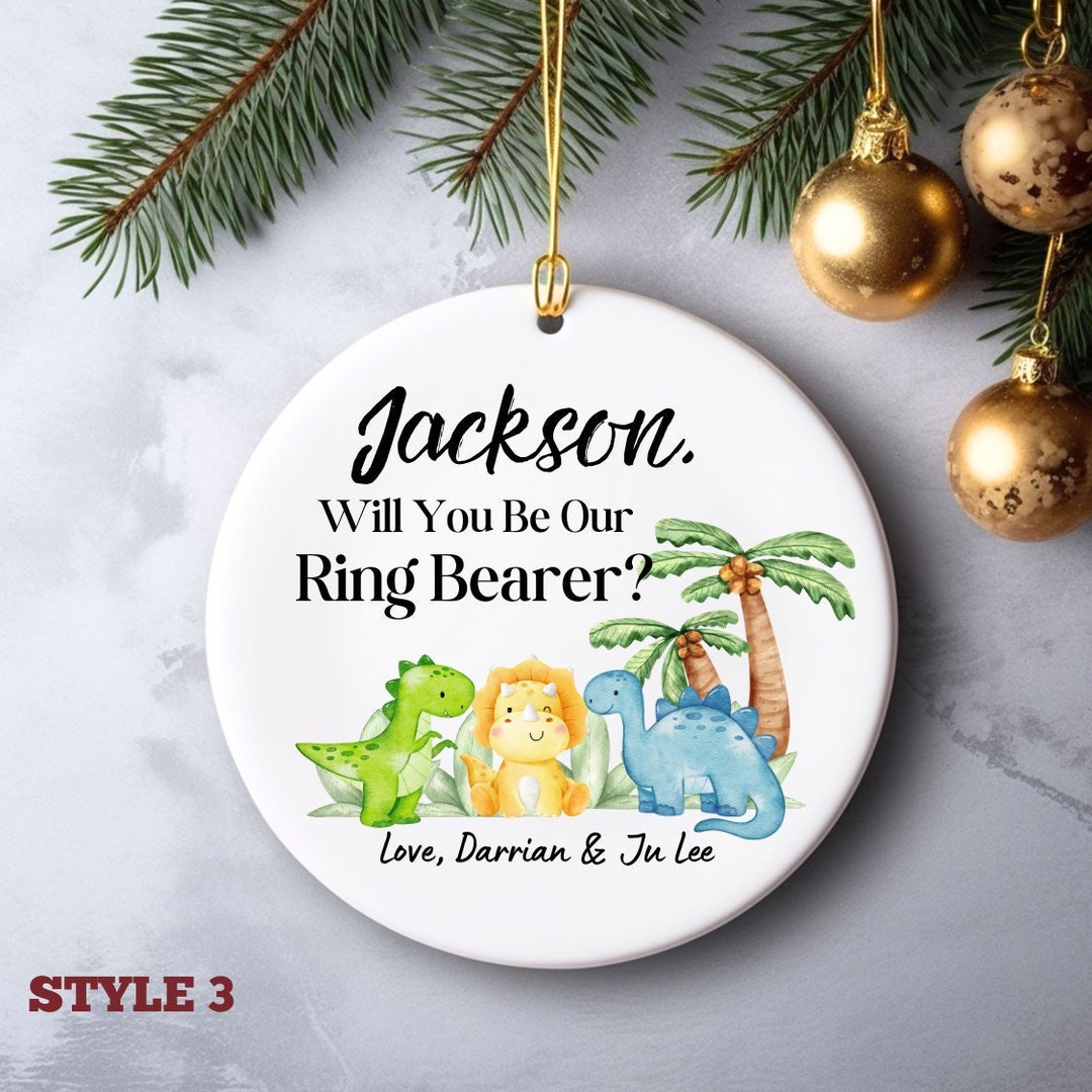 Dinosaur Personalized Will You Be Our Ring Bearer Proposal Ornament ...