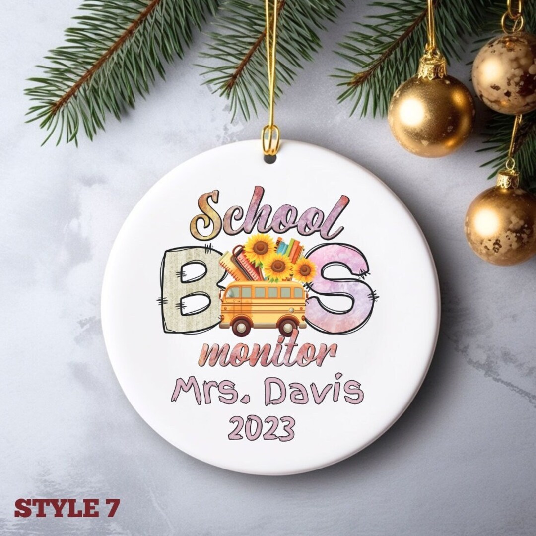 School Bus Monitor Ornament, Personalized Bus Driver Ornament, Bus ...