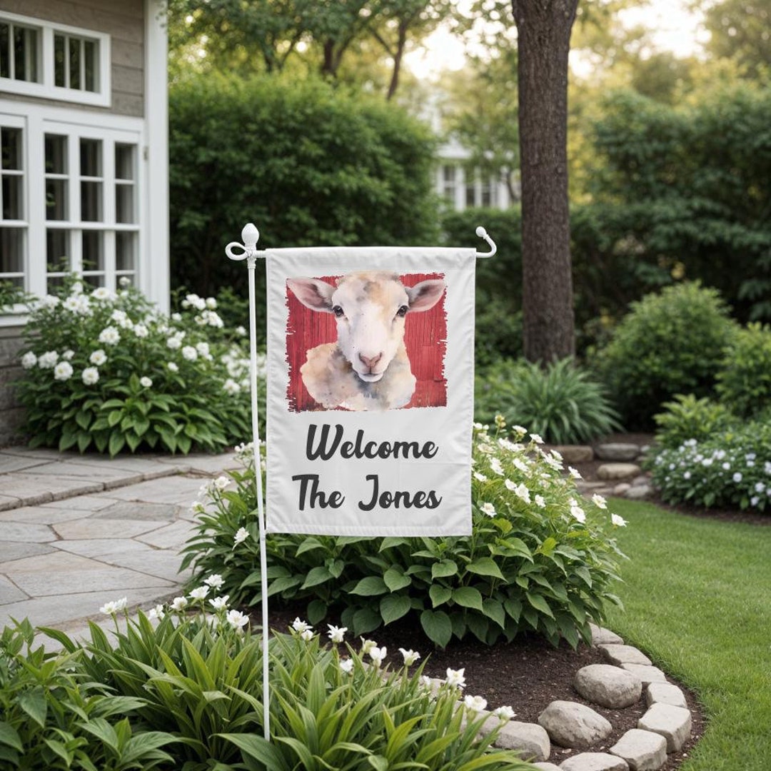 Personalized Sheep Family Welcome Flag, Grandparent Name House Flag ...