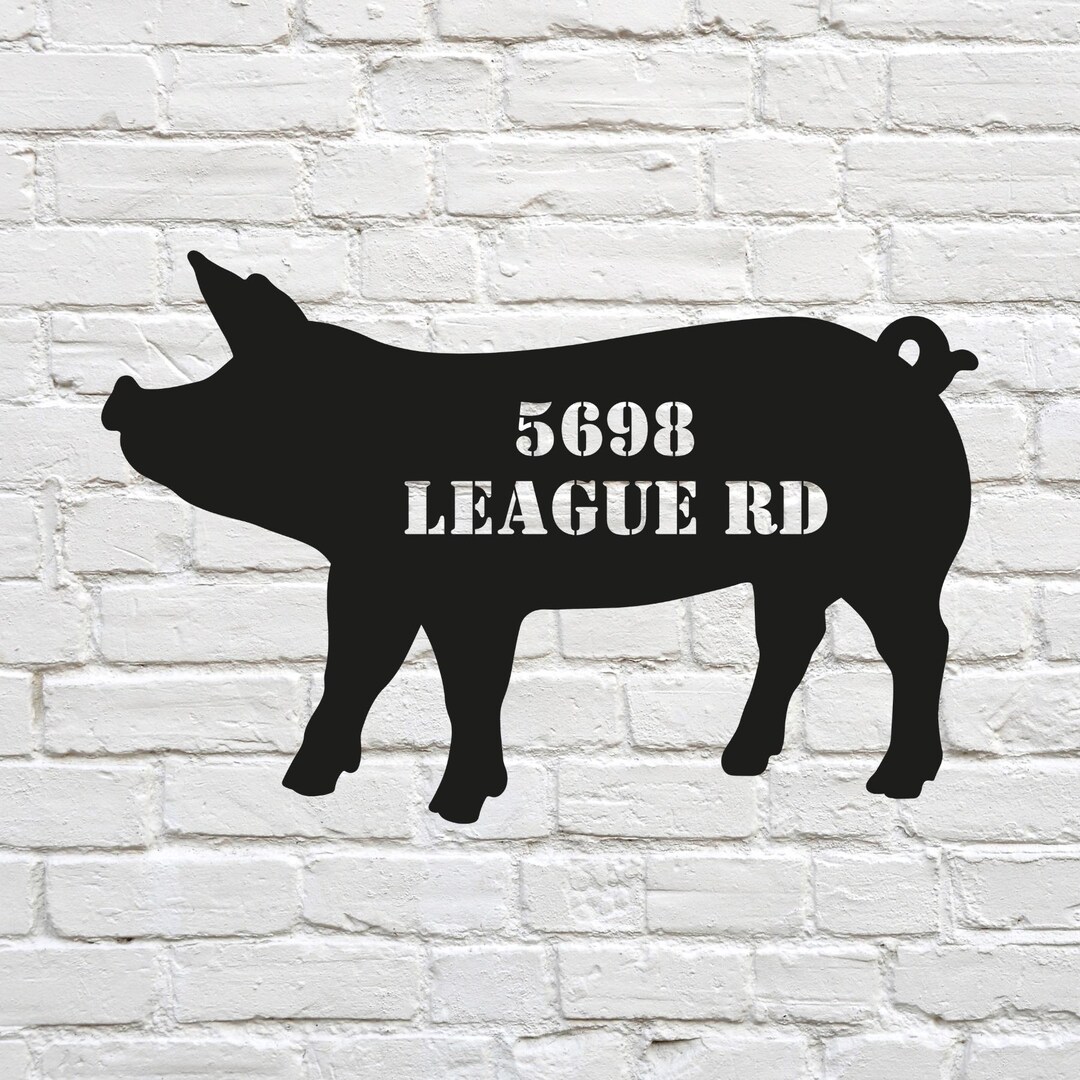 Pig Metal Address Sign, Farm Animal House Sign, Hog Metal Address ...