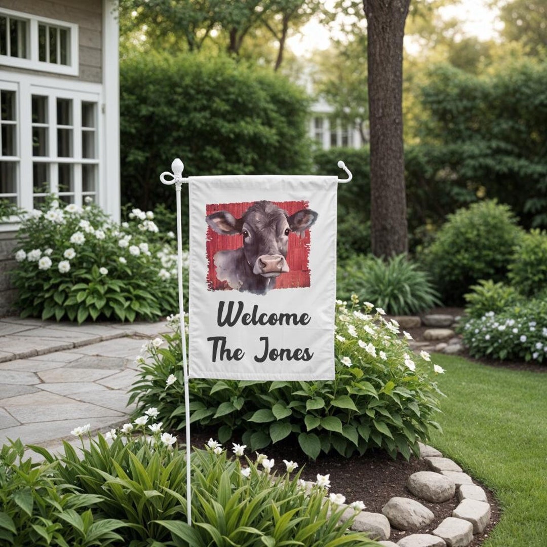 Personalized Cow Family Welcome Flag, Grandparent Name House Flag ...