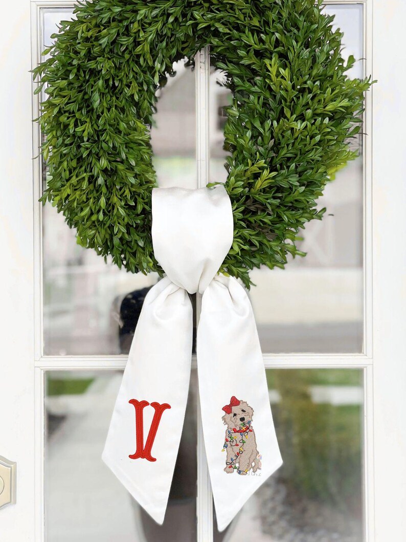 Embroidered Christmas Puppy Wreath Sash | Personalized Monogram Holiday ...