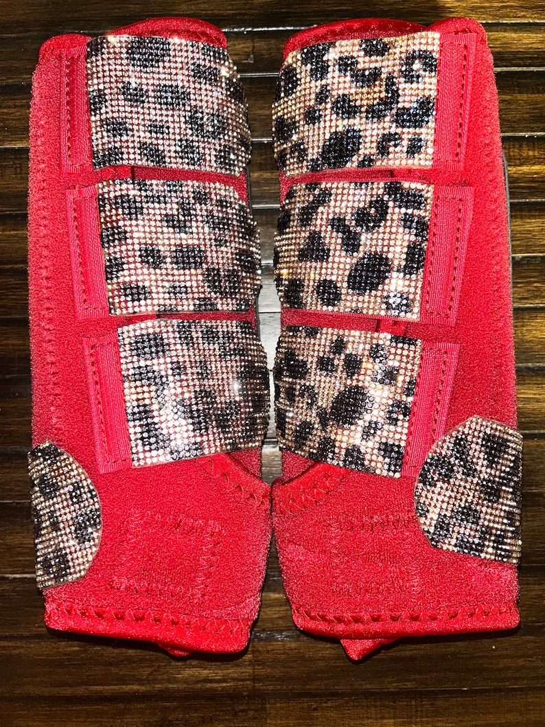 Bling Leopard, Bright Red Front Splint Boots - Etsy