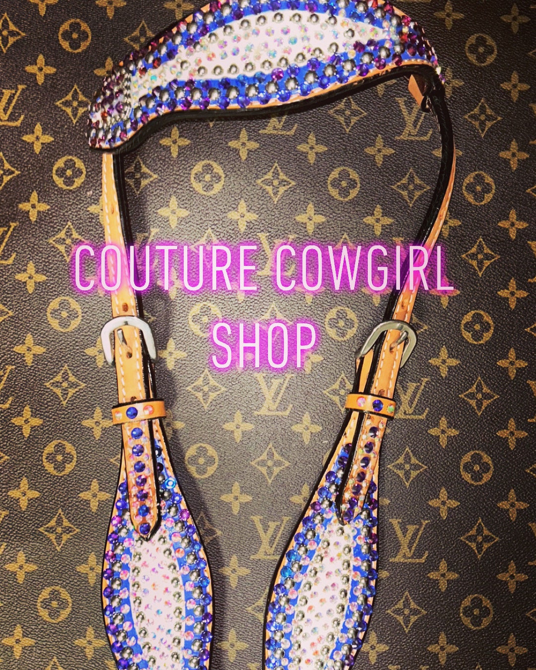 Purple and AB Bling One-ear Headstall - Etsy