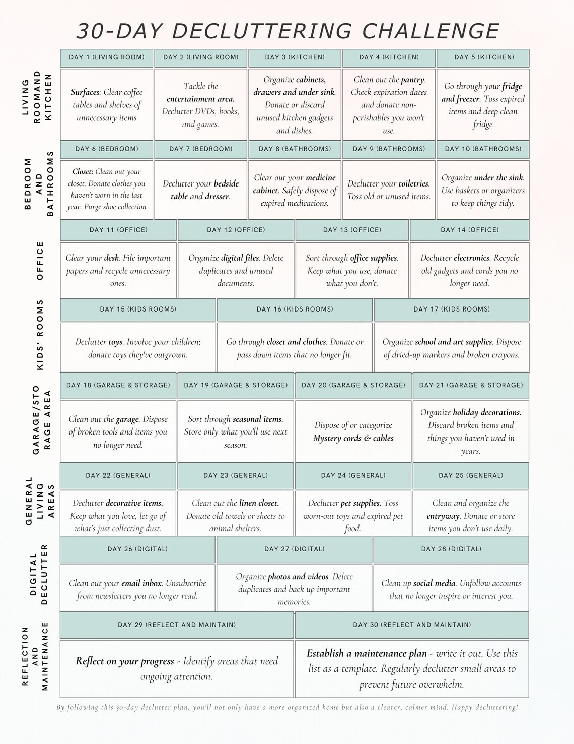 The Ultimate 30 Day Declutter Guide | Printable Download - Etsy