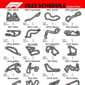 F1 2023 Schedule Poster - ET & PT - Etsy