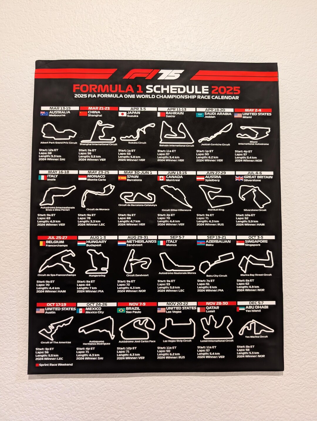 2025 Formula 1 Schedule - 16x20 Digital Print - Etsy Australia