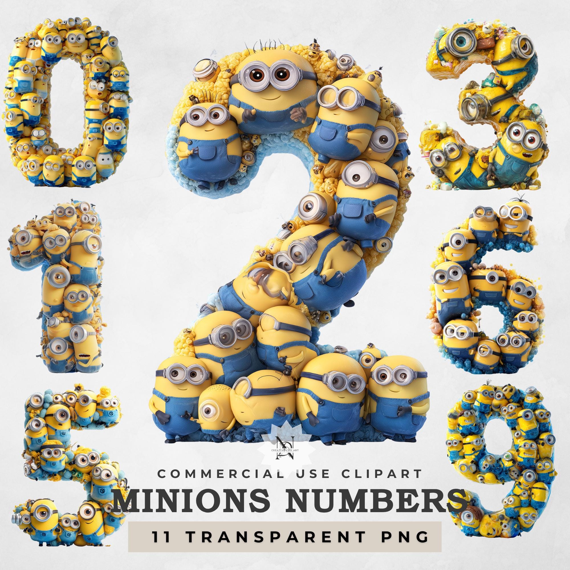 Minions Numbers Clipart: Watercolor Numbers, Party Decorations (digital ...