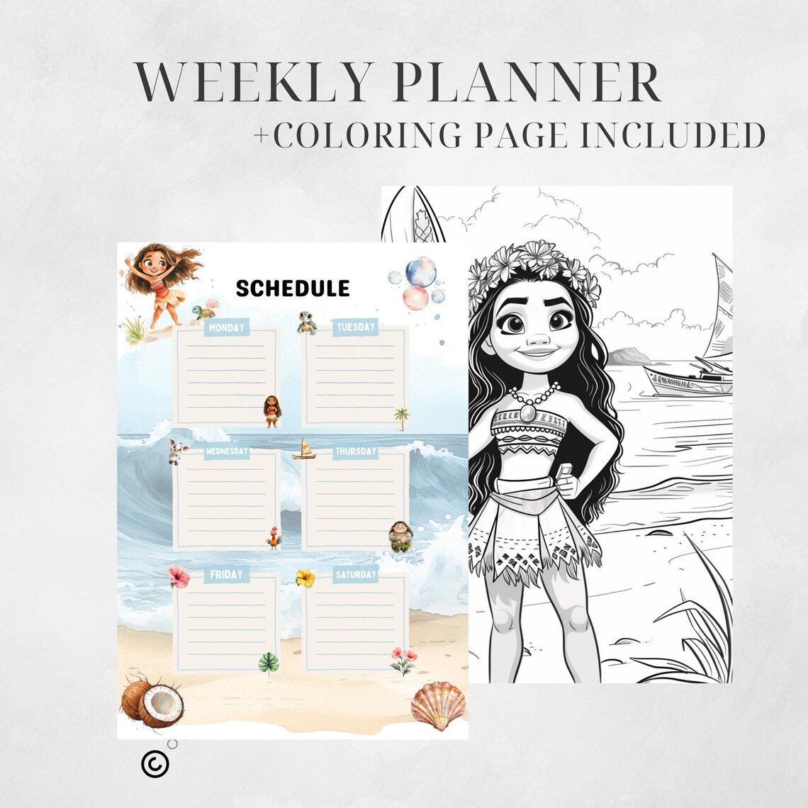 Moana Weekly Planner: Editable Kids Schedule Canva Template (digital ...