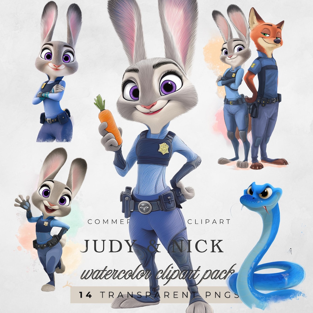 Paquete de imágenes prediseñadas de Zootopia 2: Personajes en acuarela ...