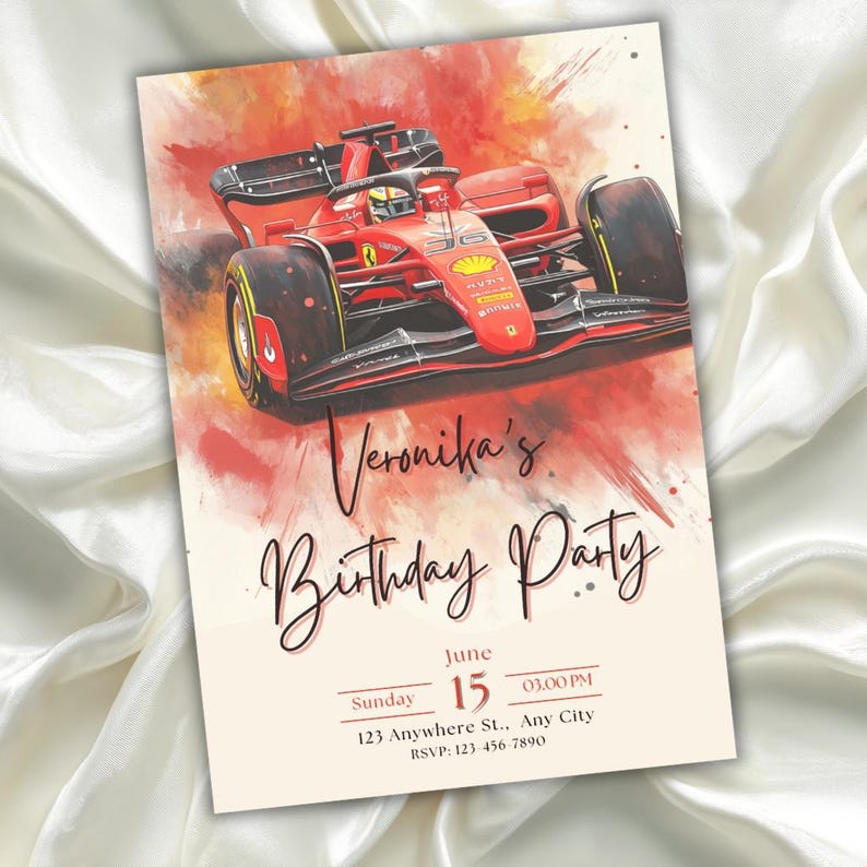 Ferrari F1 Birthday Invitation: Watercolor Race Car (digital Download ...