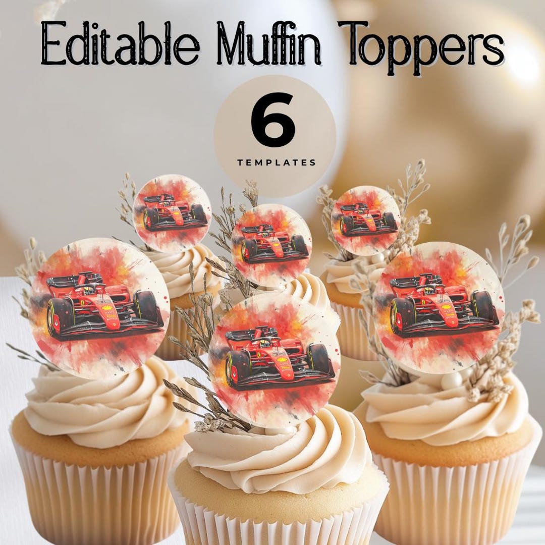 Formula 1 Ferrari Cupcake Toppers: Printable Birthday Party Decorations ...