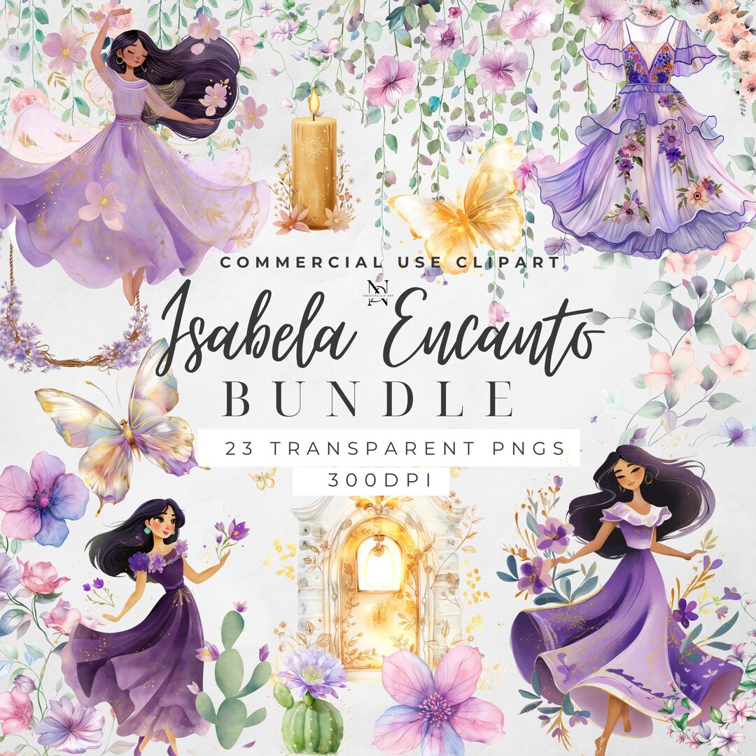 Isabela Encanto Clipart Bundle: Floral Magic PNG Images (digital ...