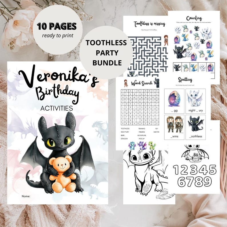Personalized Toothless Birthday Activity Bundle: Printable Kids Party ...