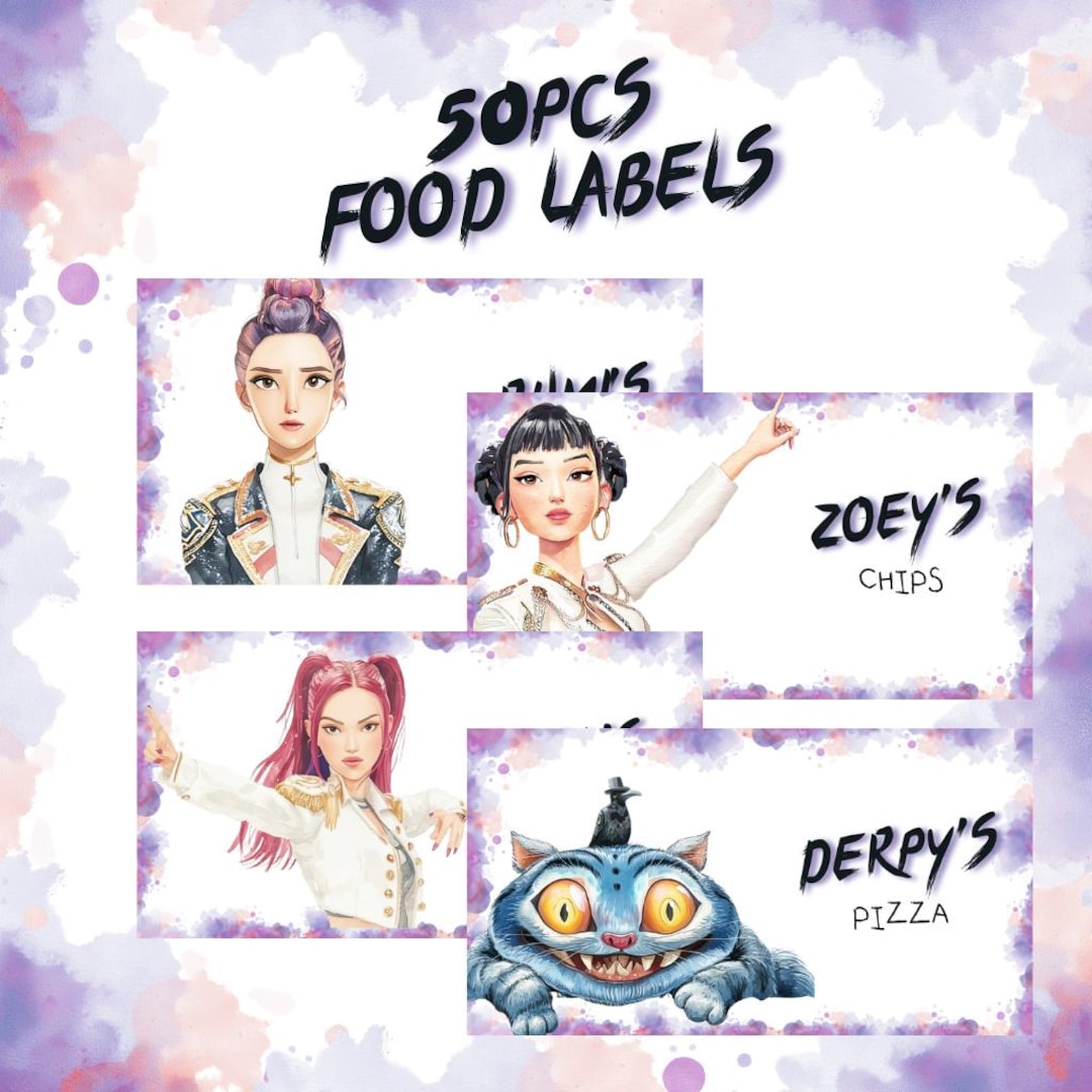 Huntrix Party Food Tent Cards – Demon Hunters (editable Canva Template ...