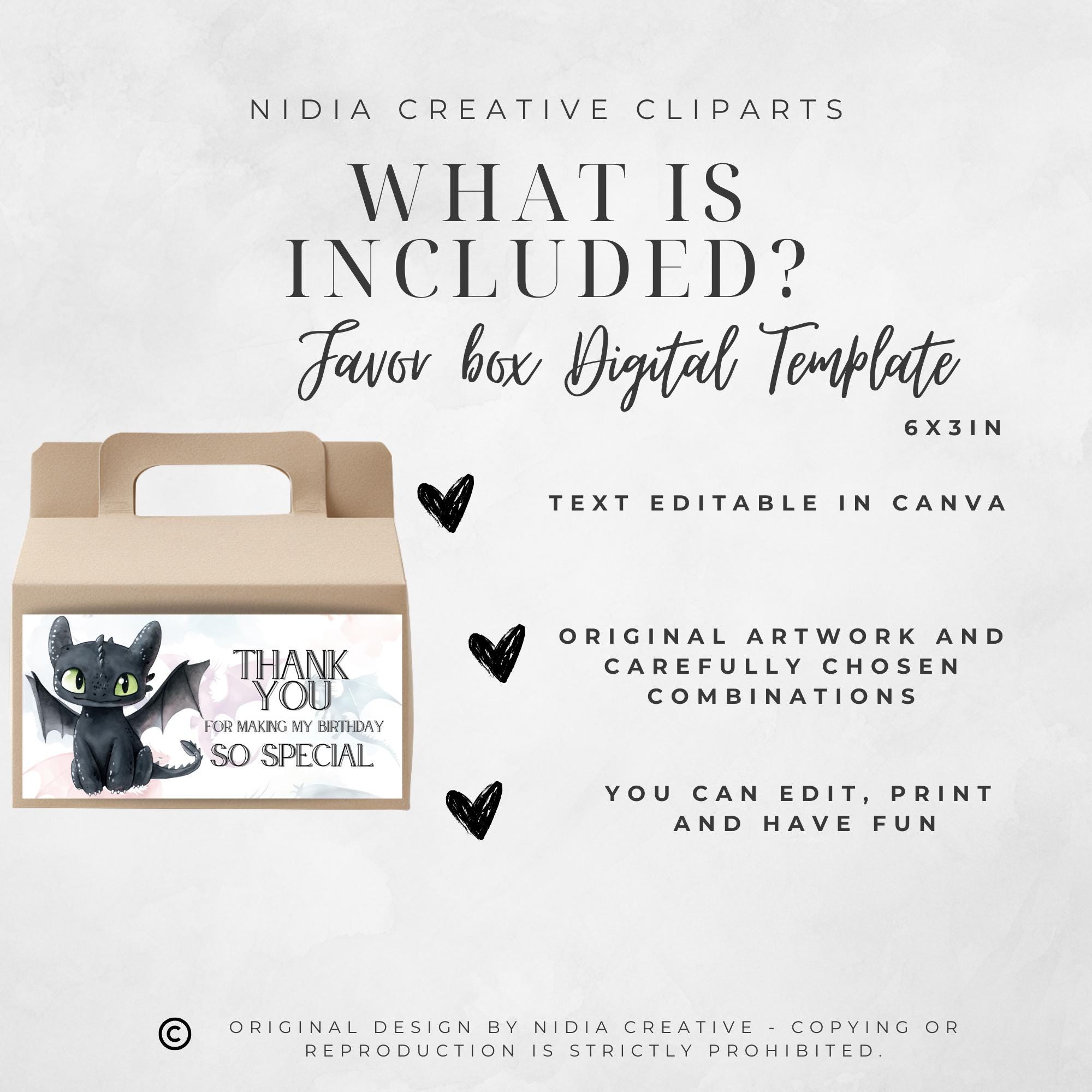 Toothless Favor Box Template, How to Train Your Dragon, Editable Canva ...
