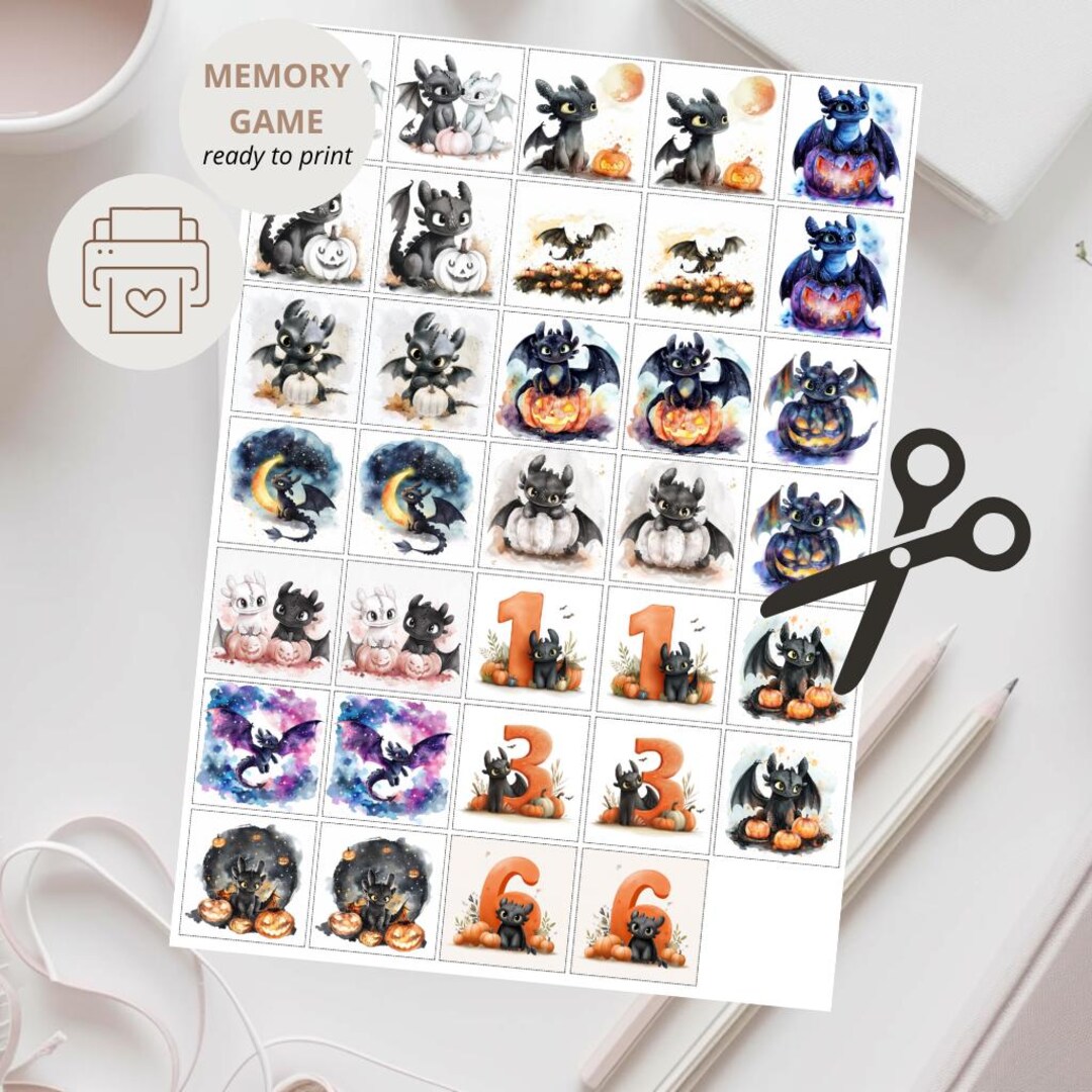 How to Train Your Dragon Halloween Memory Game Toothless Printable ...