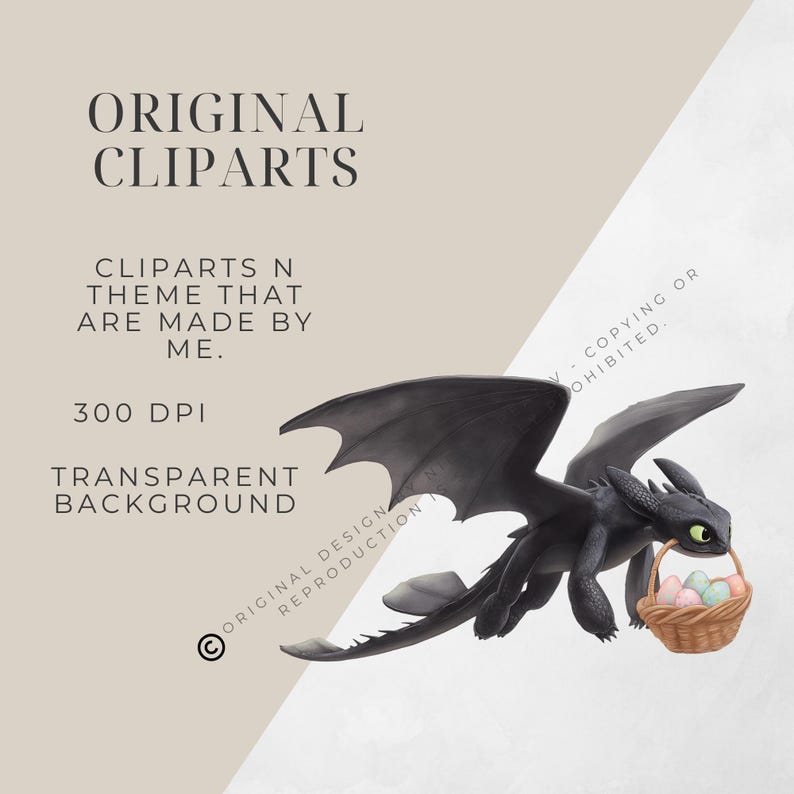 Toothless Easter Clipart: Watercolor Characters, Decorations (digital ...