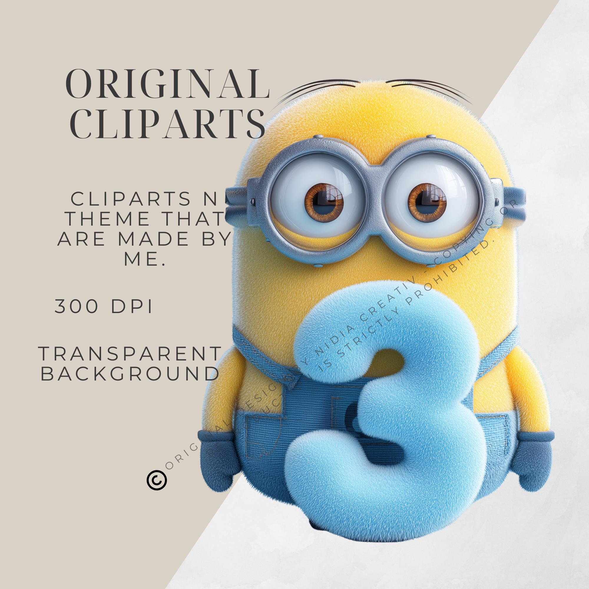 Minions Numbers Clipart: Watercolor Numbers, Party Decorations (digital ...