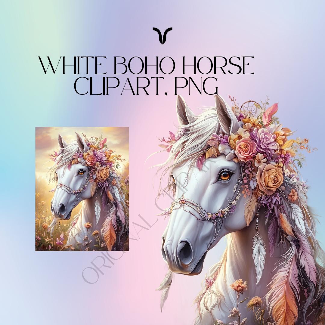 Watercolor Boho Horse Clipart, Horse Head PNG, Colorful Horse Pngs ...