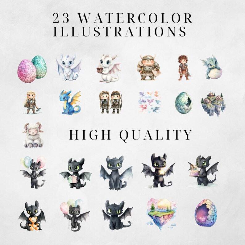 How to Train Your Dragon Clipart Bundle – Watercolor Toothless, Light ...