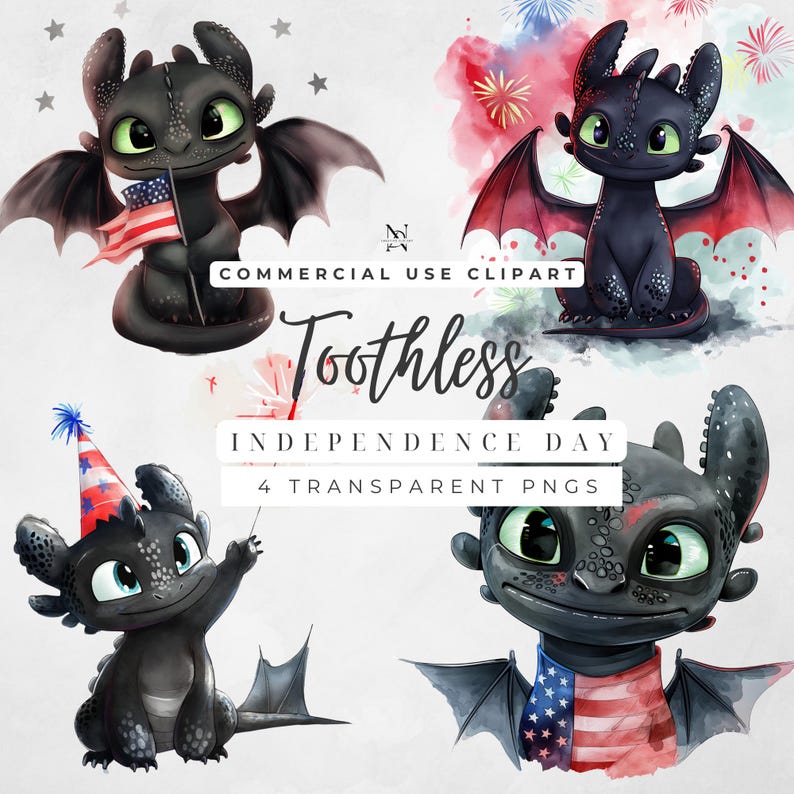 Toothless Clipart Bundle – Watercolor 4th of July Pngs (digital ...
