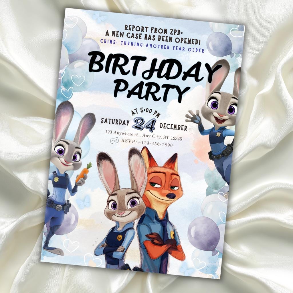 Zootopia Judy Hopps Birthday Invitation: Editable Canva Template ...