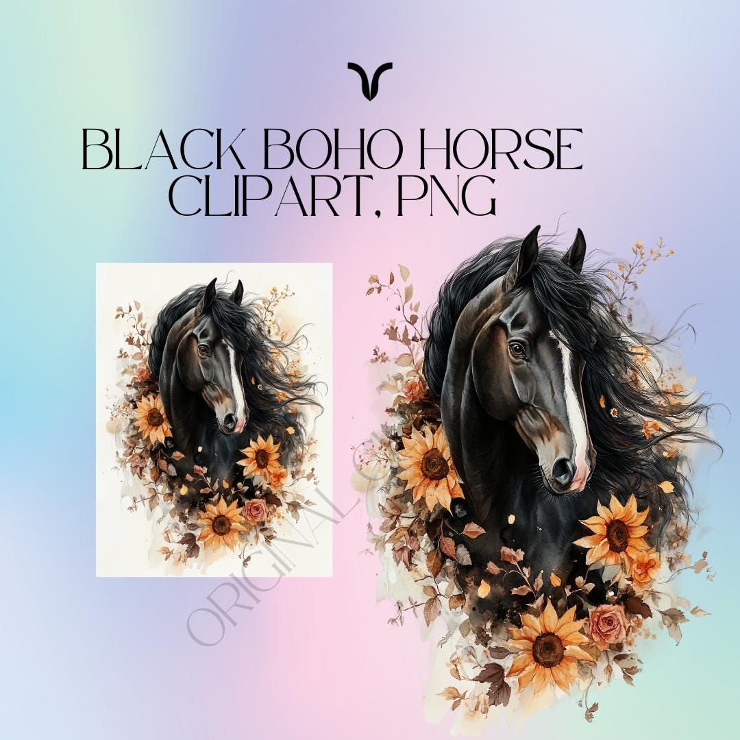 Watercolor Boho Gray Horse Clipart, Horse Head PNG, Colorful Horse Pngs ...