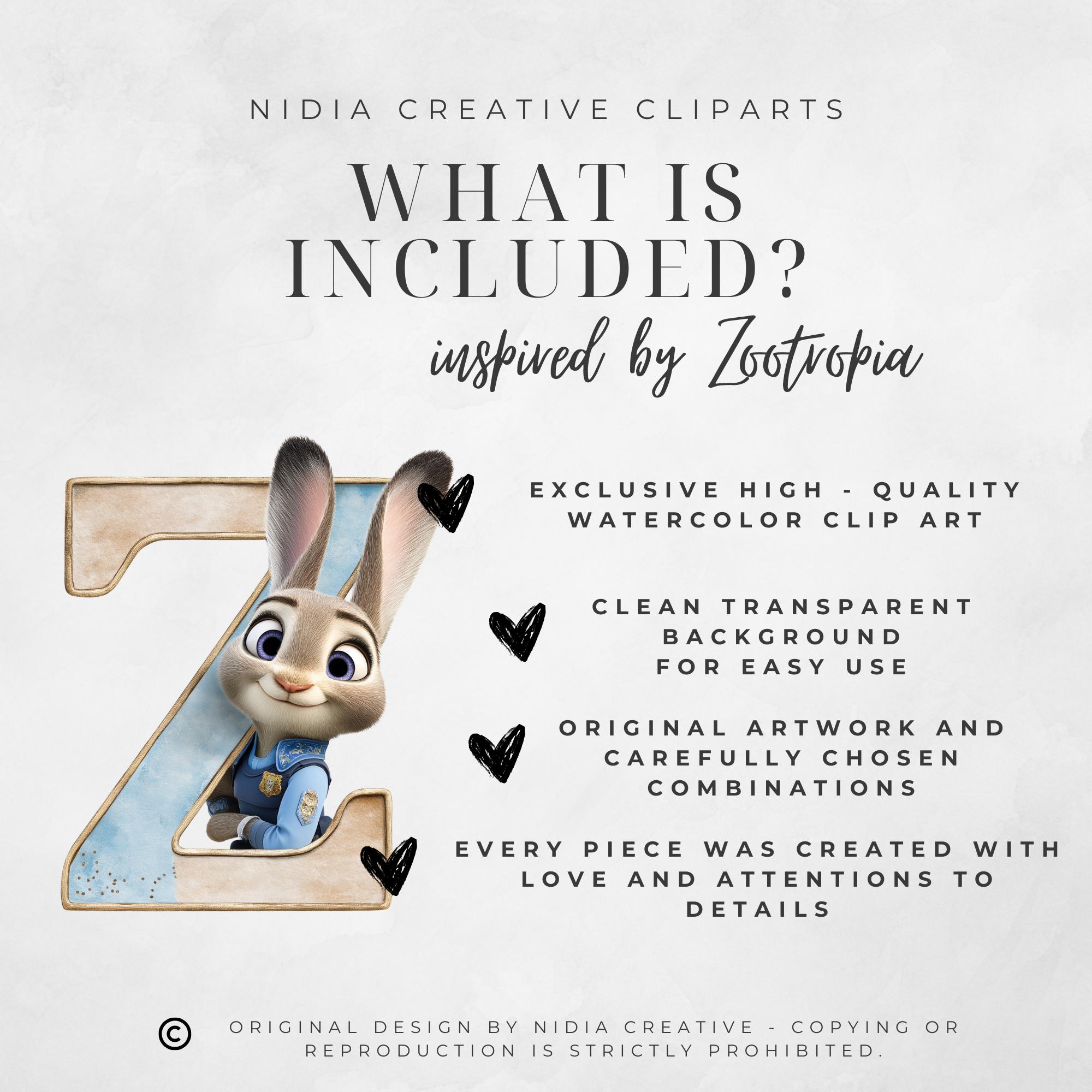 Judy Hopps Zootopia Alphabet Clipart: Watercolor Letters (digital ...