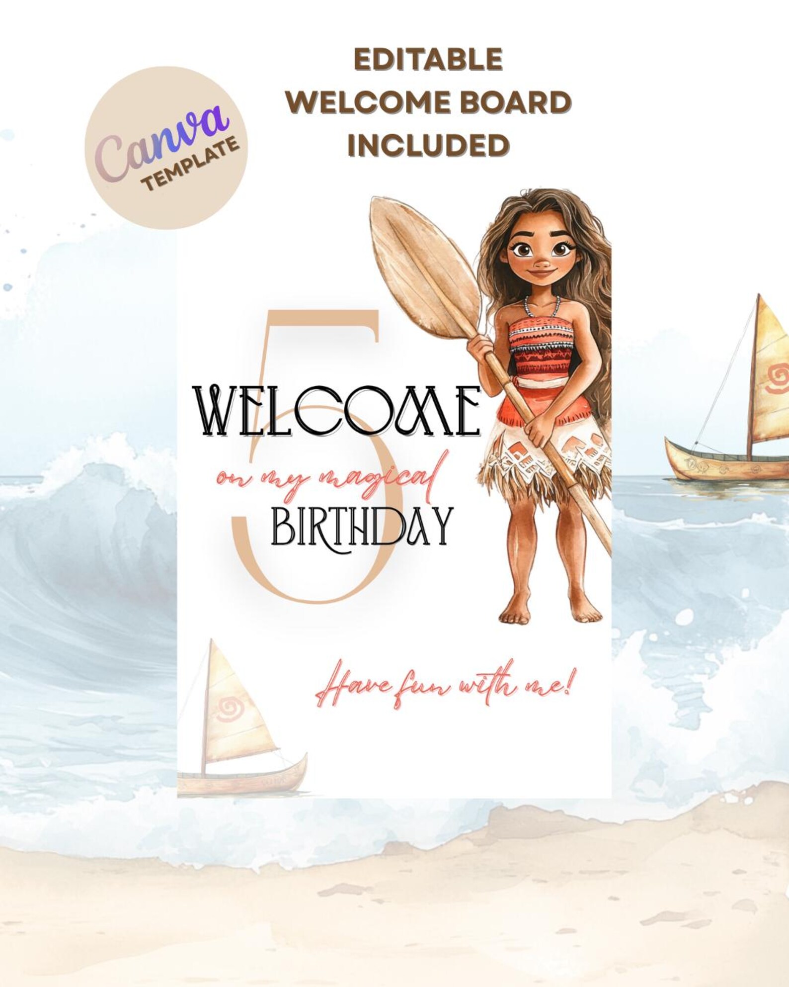 Moana Birthday Invitation: Tropical Ocean Party, Editable Template ...