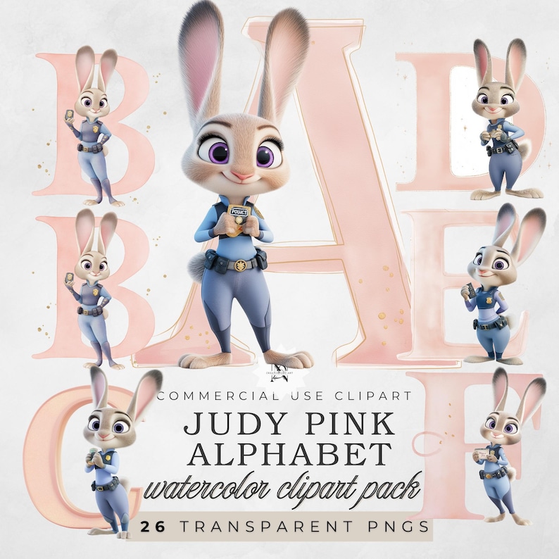 Judy Hopps Zootopia Pink Alphabet Clipart: Watercolor Letters (digital ...