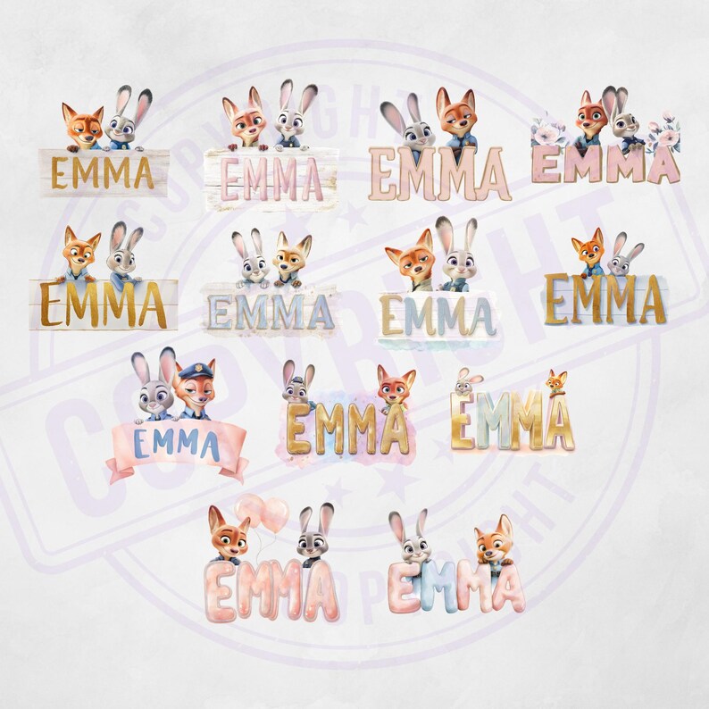 Zootopia 2 Clipart for Emma: Watercolor Characters, Party Decorations ...