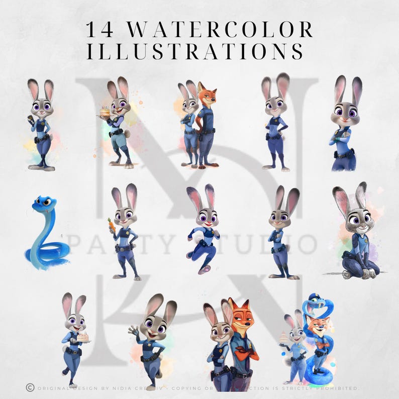 Zootopia 2 Clipart Bundle: Watercolor Characters, Party Decorations ...