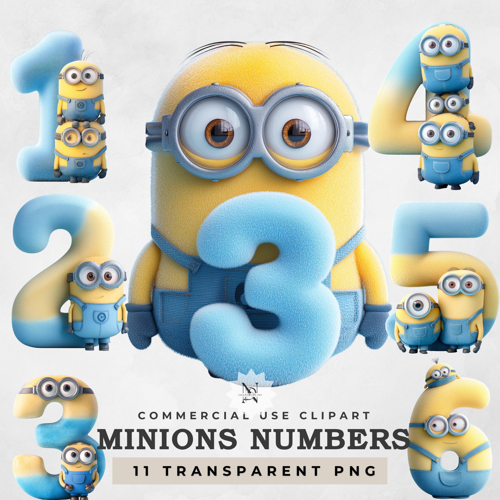 Minions Numbers Clipart: Watercolor Numbers, Party Decorations (digital ...