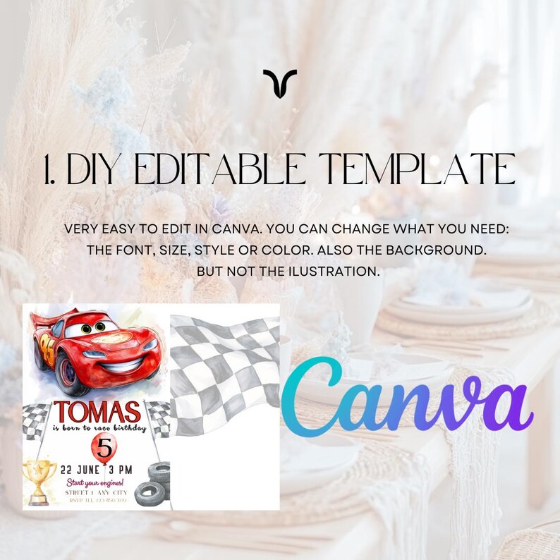 Editable Cars Birthday Invitation | Lightning Mcqueen Theme | Digital ...