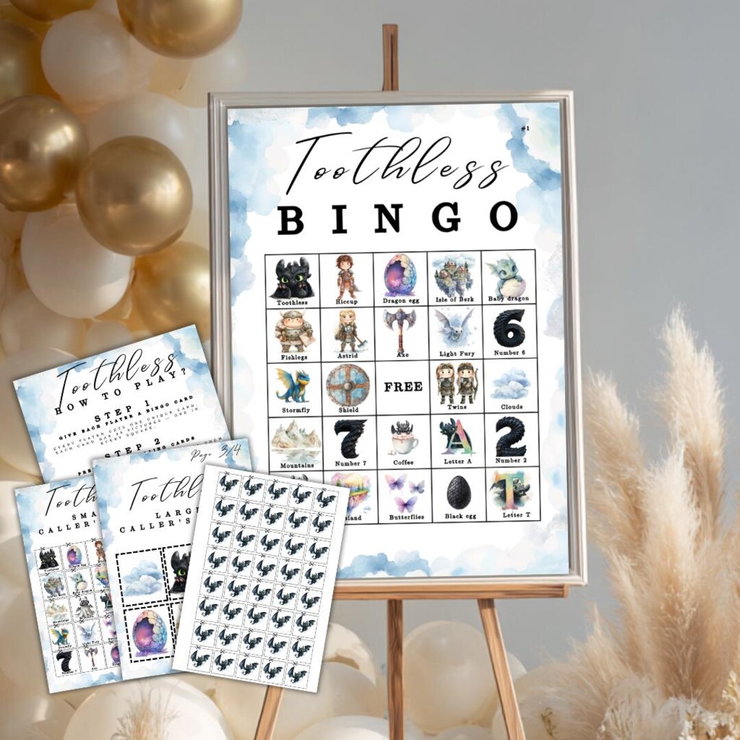 Toothless How to Train Your Dragon Bingo Game: Watercolor Party ...
