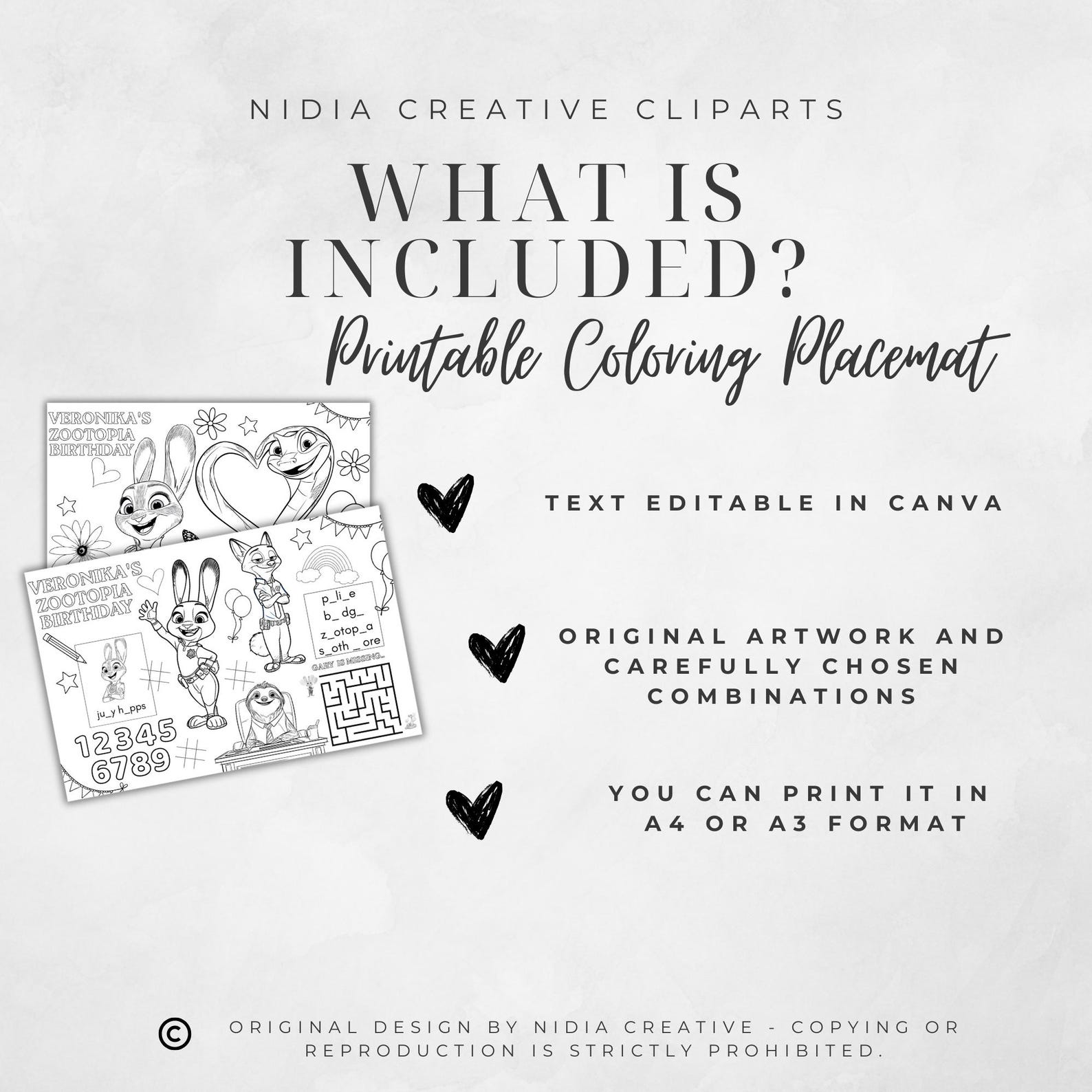 Zootopia Judy Hopps Birthday Placemat: Editable Kids' Coloring Activity ...