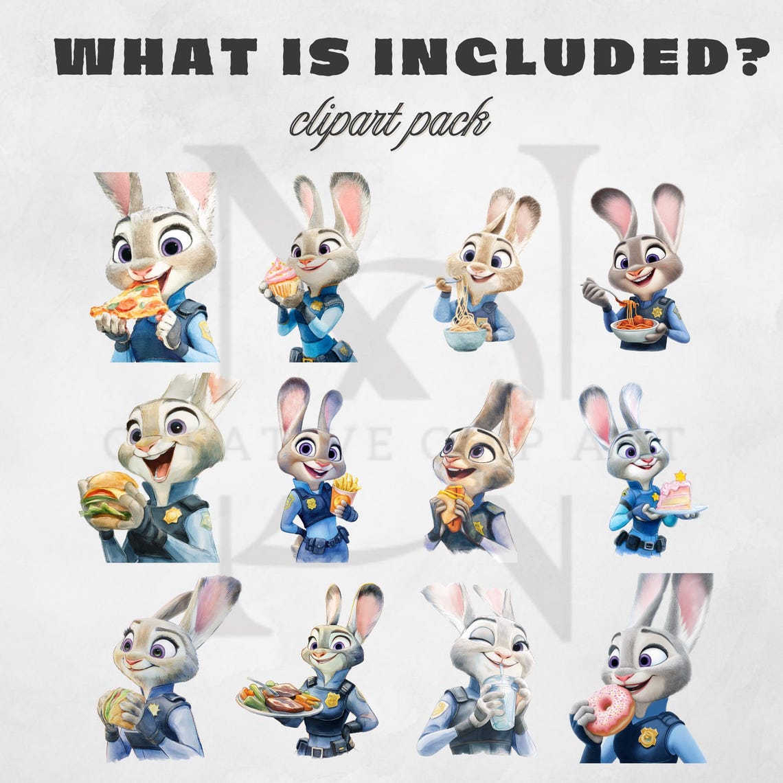 Zootopia 2 Judy Foods Clipart: Watercolor Characters, Party Decorations ...
