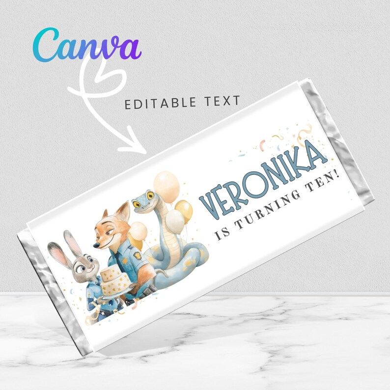 Zootopia 2 Chocolate Wrapper Printable: Birthday Party Favors (digital ...