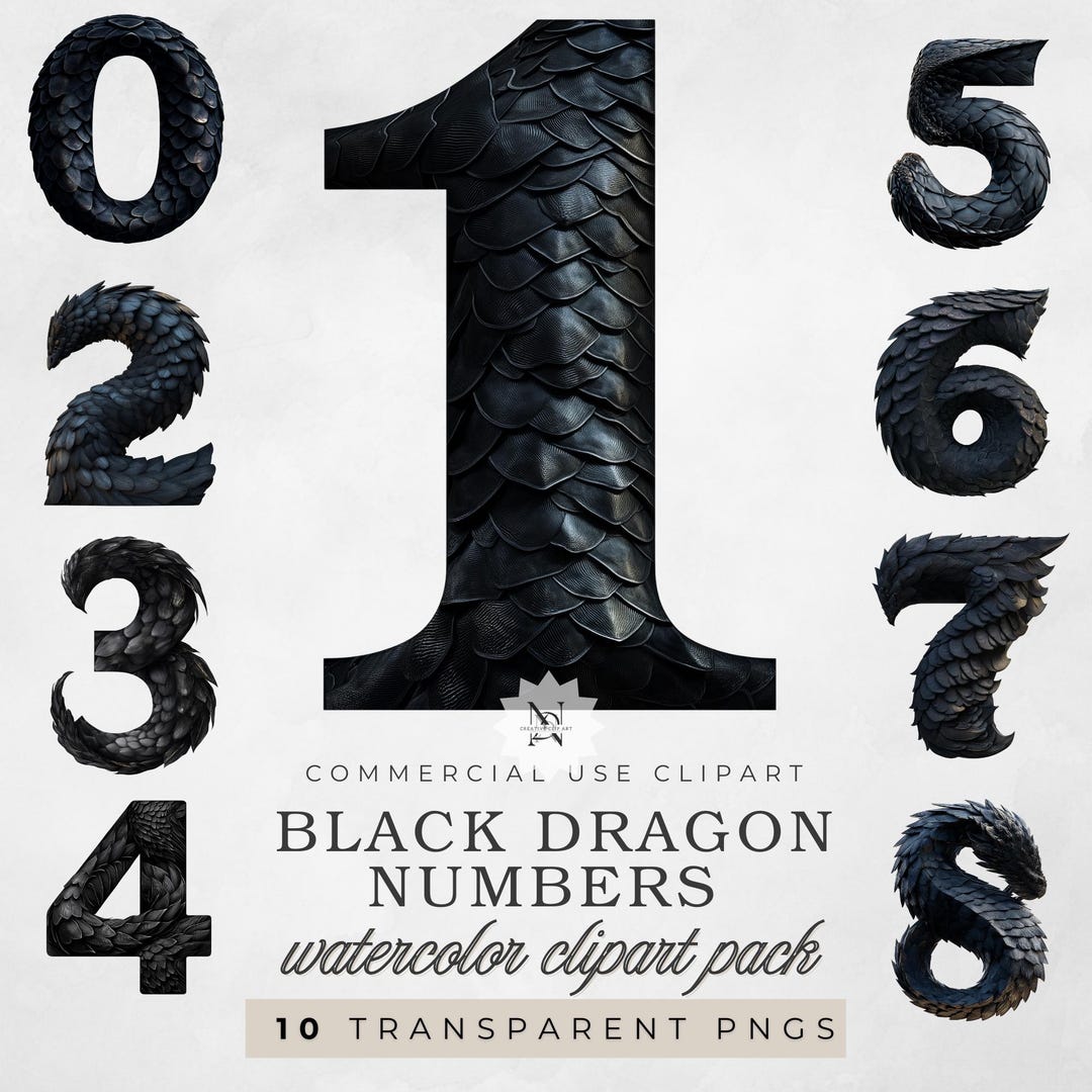 Black Dragon Numbers Clipart: How to Train Your Dragon Watercolor PNG ...