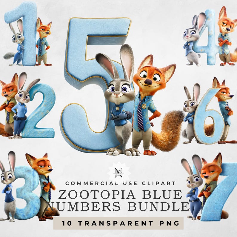 Judy Hopps Pastel Blue Numbers Clipart: Zootopia Watercolor PNG Set ...
