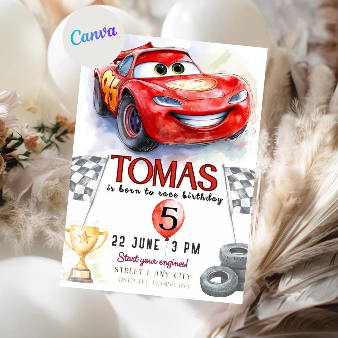 Editable Cars Birthday Invitation | Lightning Mcqueen Theme | Digital ...